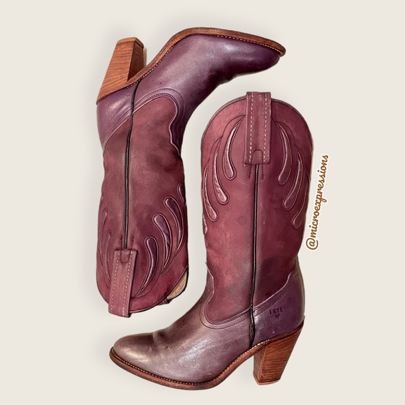 Frye | Shoes | 99s Frye Bear Claw Vintage Leather Pull On Purple Heeled ...